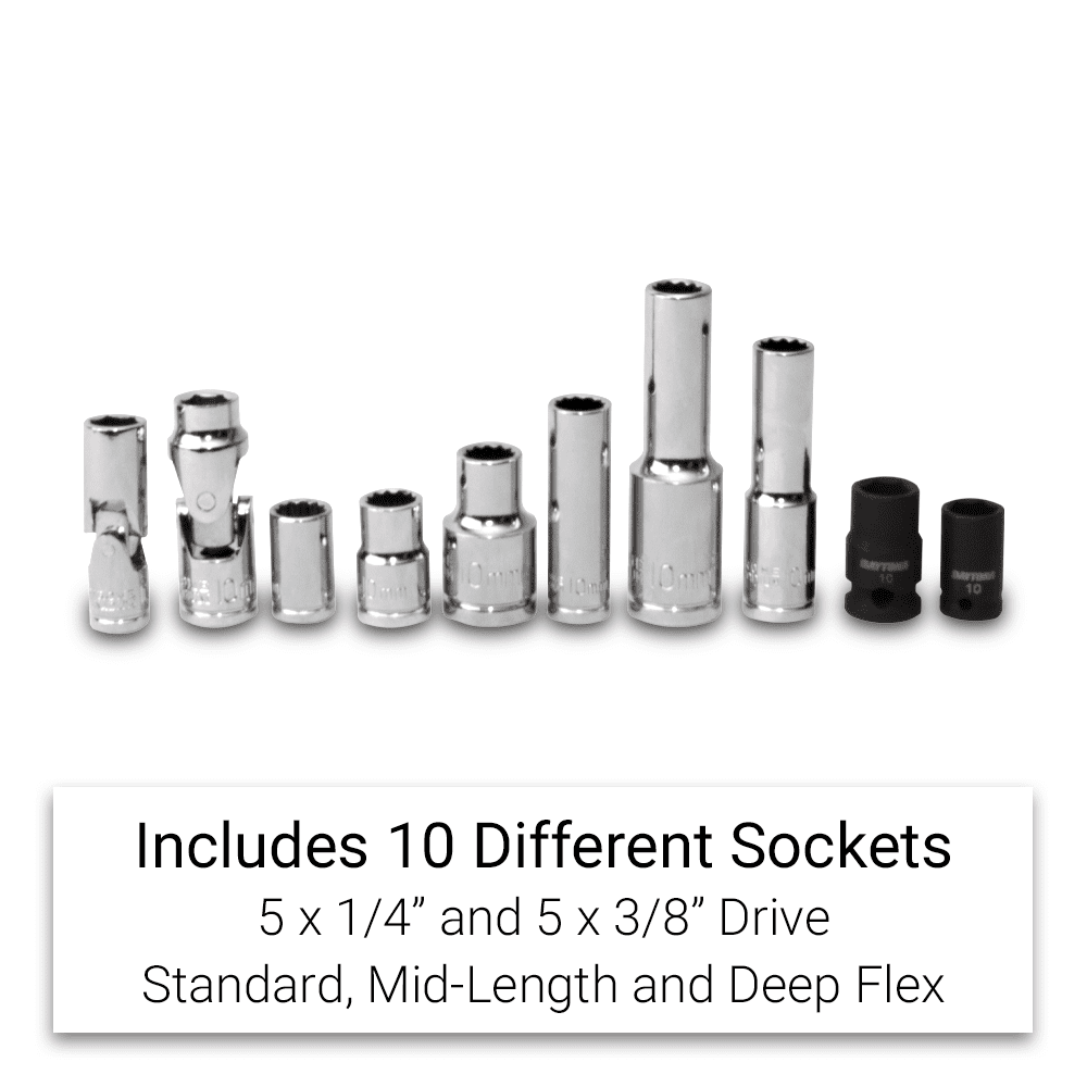 Daytona D10SS10 10pce 10mm Drive 1/4", 3/8" and 1/2" Essential Socket Set