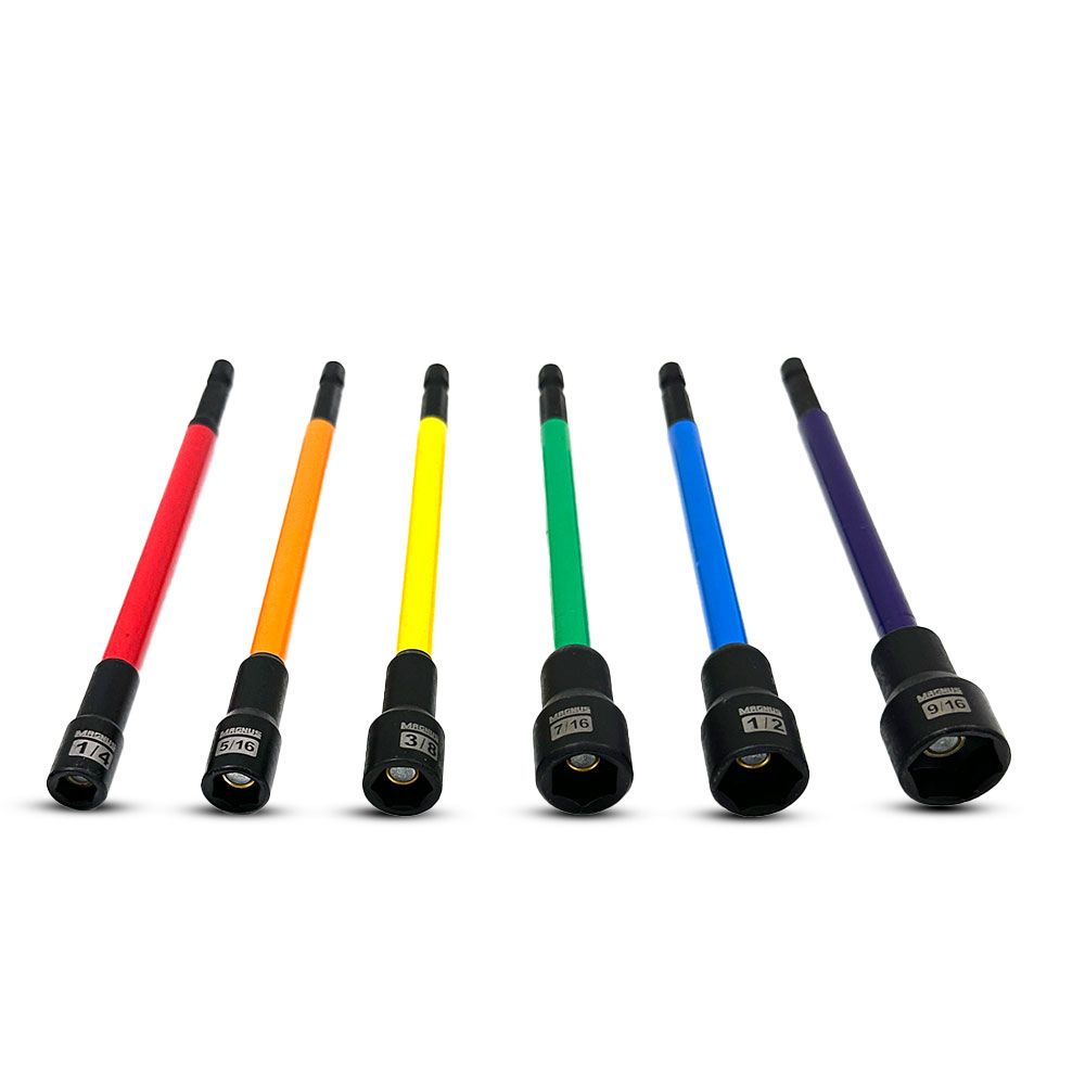 MAGNUS MMNS6PCE 6pce Colour Coded Magnetic Nut Setters Imperial 1/4" 5/ ...