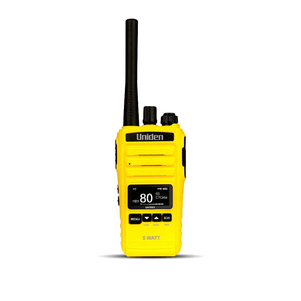 Uniden UH755-Y 5 Watt UHF CB Splashproof Handheld Radio - Yellow