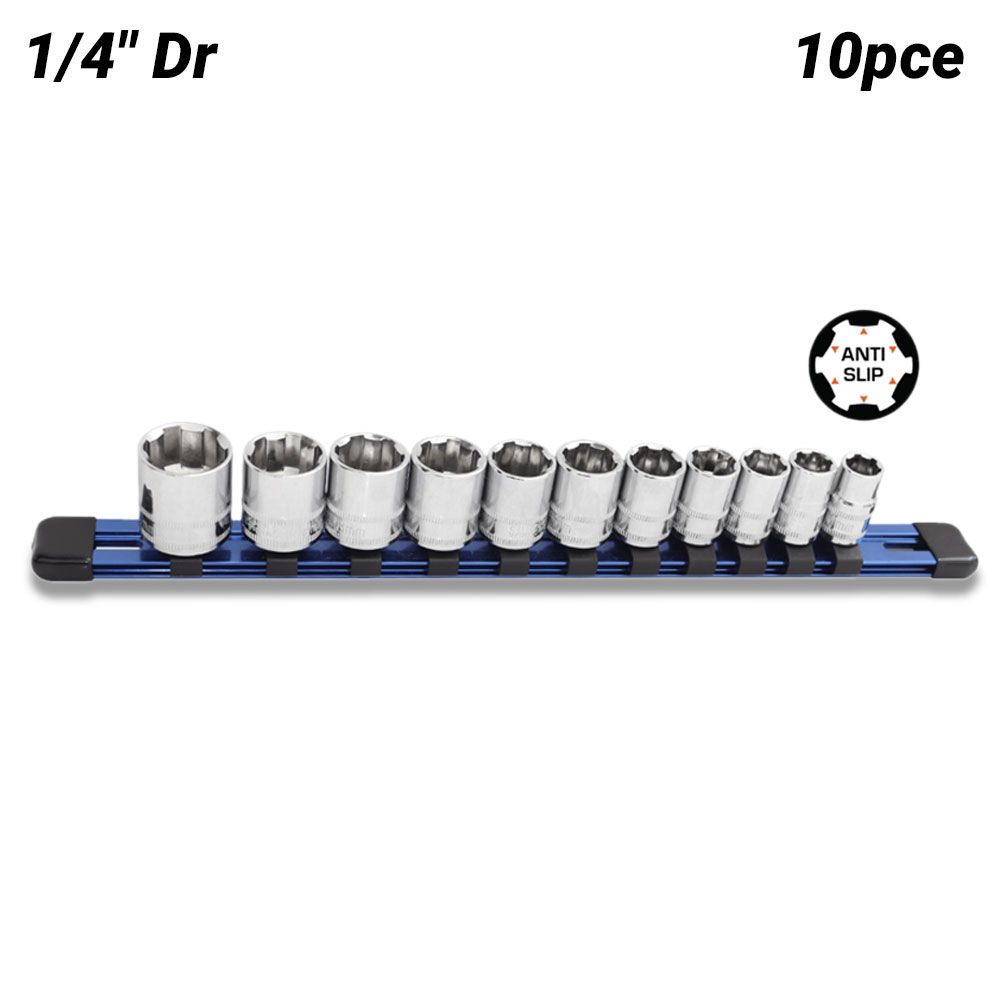 SP Tools SP33014 11pce 1/4" Drive X-Treme Grip Metric Socket Rail Set