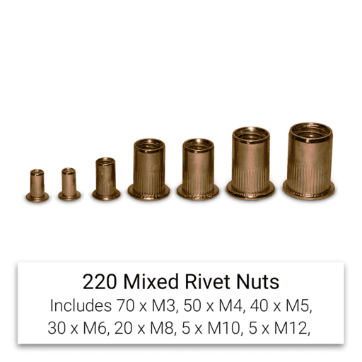 Fixed Fasteners FMR220 220pce Mixed Rivet Nut Kit Zinc Plated Carbon Steel