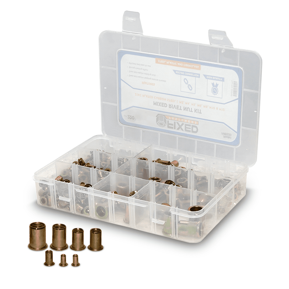 Fixed Fasteners FMR220 220pce Mixed Rivet Nut Kit Zinc Plated Carbon Steel