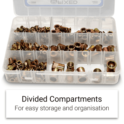 Fixed Fasteners FMR220 220pce Mixed Rivet Nut Kit Zinc Plated Carbon Steel