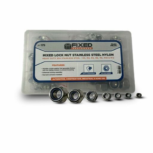 Fixed Fasteners FML175 175Pce Mixed Lock Nut Stainless Steel Nylon