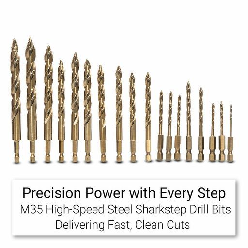 Xtorque XP22M35 22Pce HSS M35 Sharkstep Impact Driver Ready Drill Bits Set