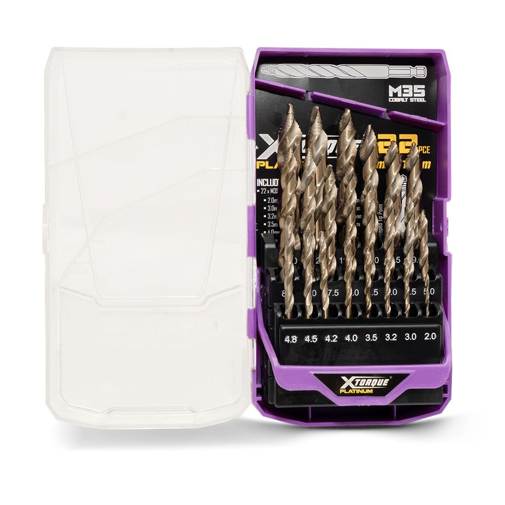 Xtorque XP22M35 22Pce HSS M35 Sharkstep Impact Driver Ready Drill Bits Set
