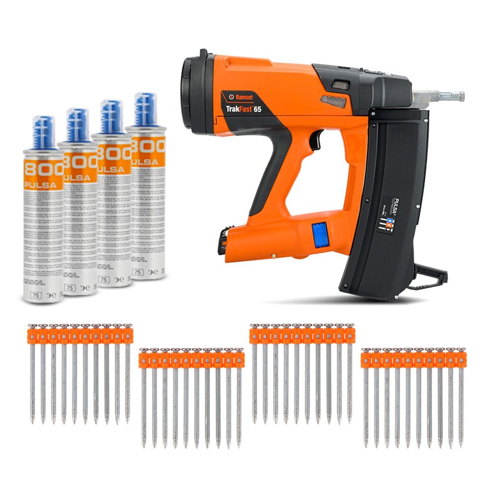 Ramset TF65 + 4 x P8HC665 TrakFast 65 Concrete Nailer + 4 x 500-Pack 65mm Hardened Concrete Pins ...