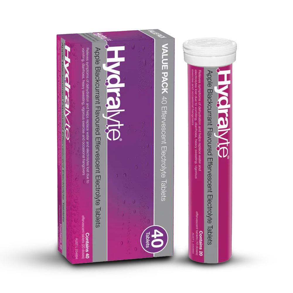 Hydralyte HLEAB40SR4X4 40-Pack Effervescent Tablet - Apple/Blackcurrant ...