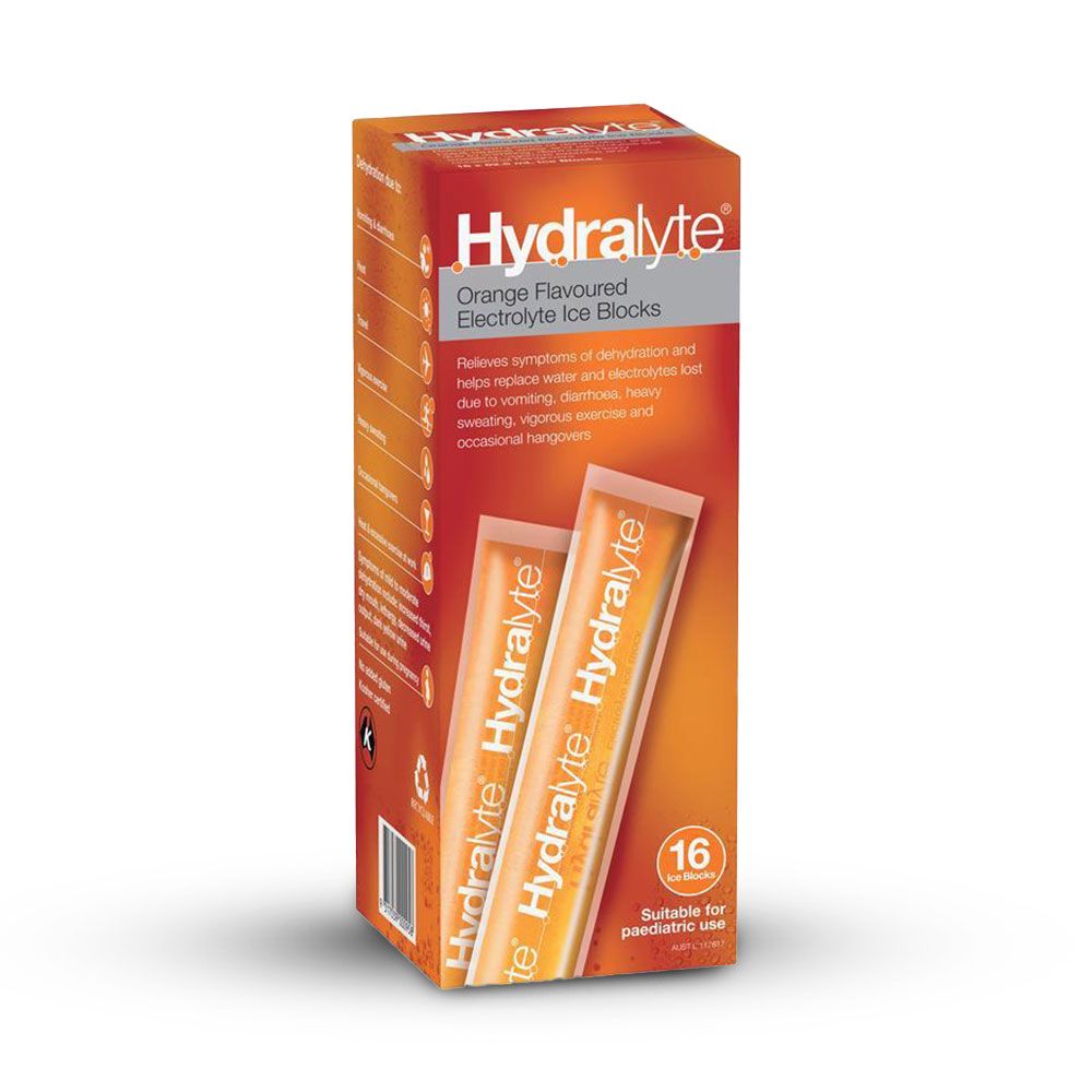 Hydralyte HLIOR16 16-Pack 62.5ml Ice Blocks - Orange