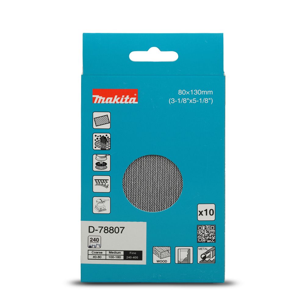 Makita D-78807 10-Pack 80mm x 130mm A240 Grit Mesh Sanding Sheets
