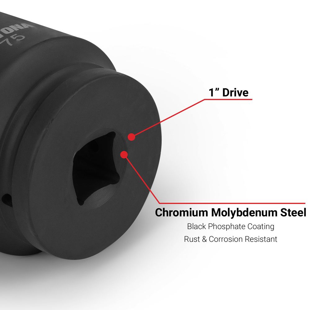 Daytona D1S75MM 75mm 1" Drive 6 Point Metric Impact Socket