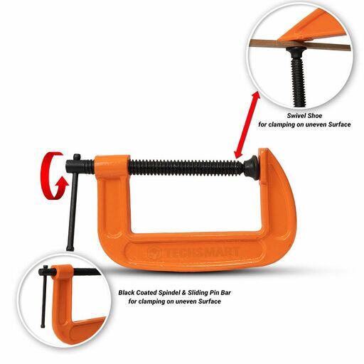 Techsmart T4GPGC14 4pce 25-100mm General Purpose G Clamp Set