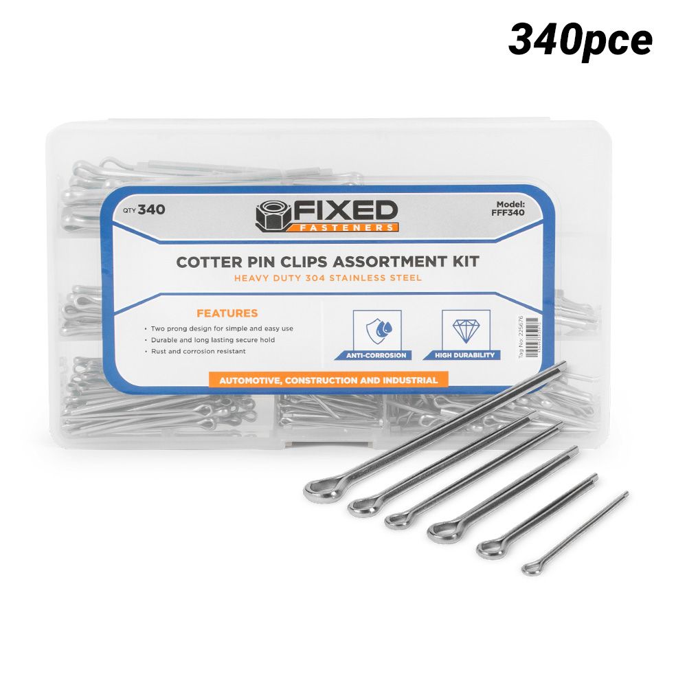Fixed Fasteners FFF340 340pce Heavy Duty 304 Stainless Steel Cotter Pin ...