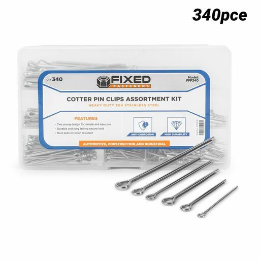 Fixed Fasteners FFF340 340pce Heavy Duty 304 Stainless Steel Cotter Pin ...