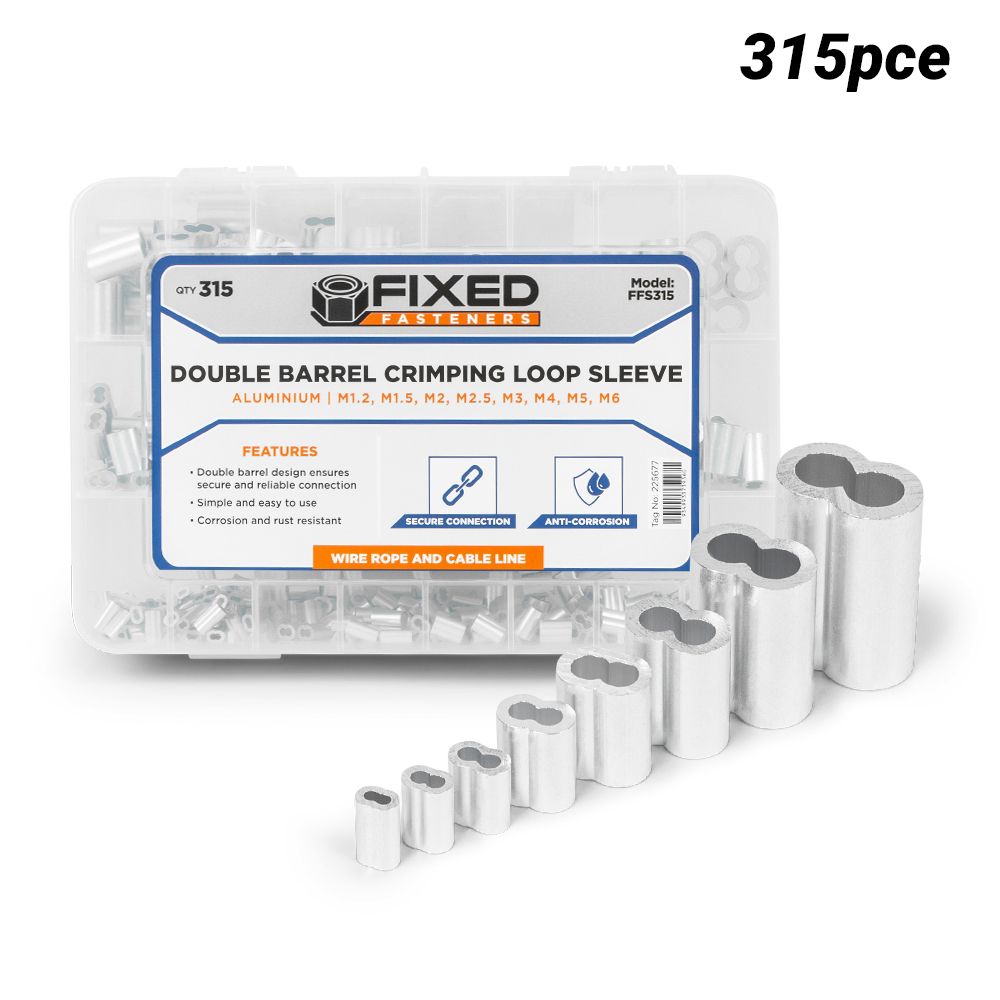 Fixed Fasteners FFS315 315pce Aluminium Double Barrel Crimping Loop Sleeve