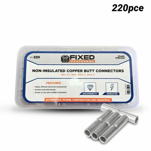 Fixed Fasteners FFBC220 220pce Non Insulated Copper Butt Connectors