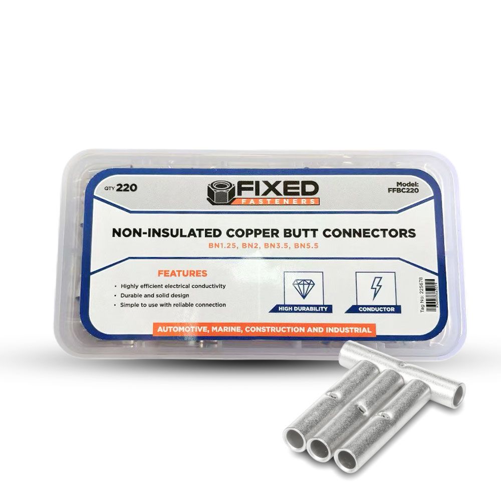 Fixed Fasteners FFBC220 220pce Non Insulated Copper Butt Connectors