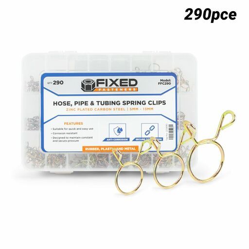 Fixed Fasteners FFC290 290pce 5mm - 13mm Zinc Plated Carbon Steel Hose ...
