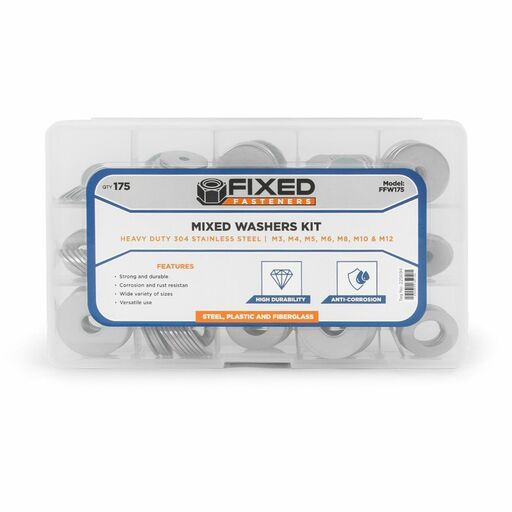 Fixed Fasteners FFW175 175pce Heavy Duty Stainless Steel Mixed Washer Kit