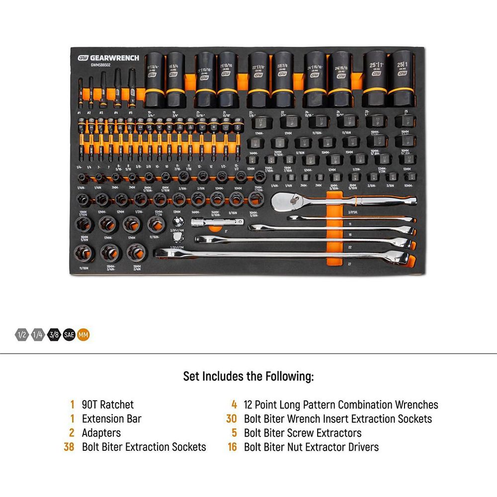 GEARWRENCH GWMSBBS02 97pce 1/4”, 3/8”, 1/2” Drive Bolt Biter™ Mechanics ...