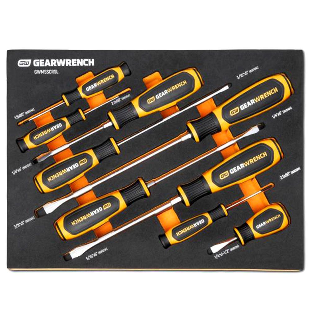 GEARWRENCH GWMSSCRSL 9pce Slotted Dual Material Screwdriver Set in Foam ...