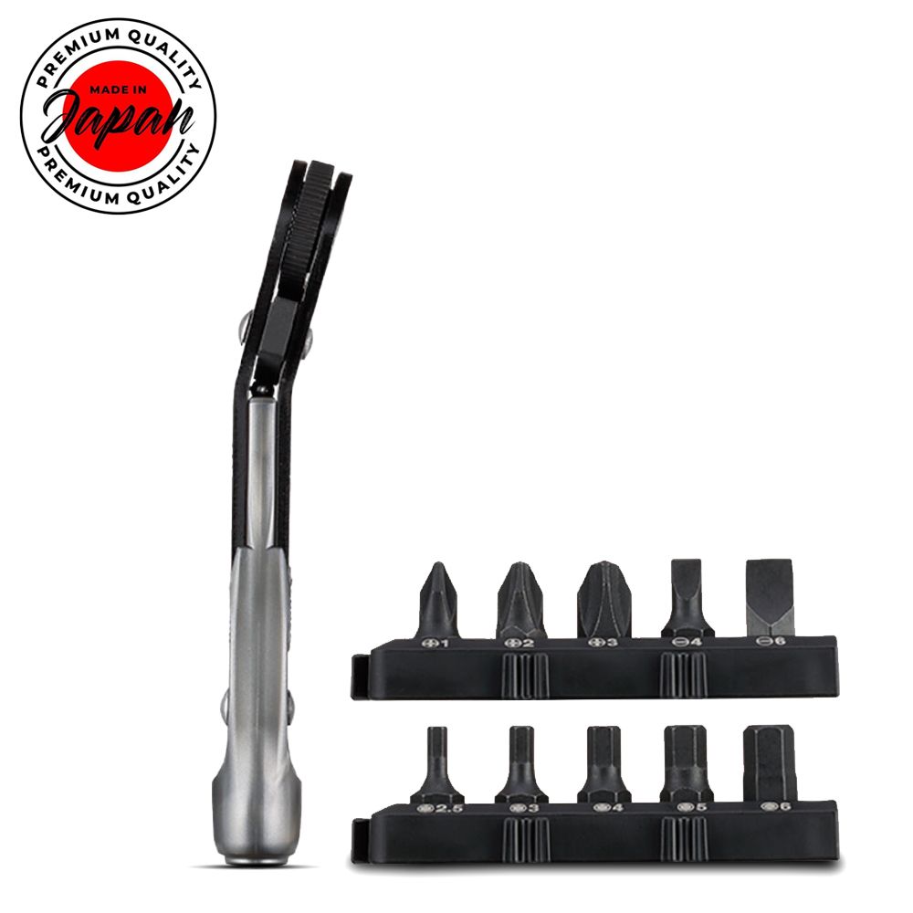 Vessel TD-25B Ultra Thin Fine Mini Ratchet Screwdriver Bent With 10 ...