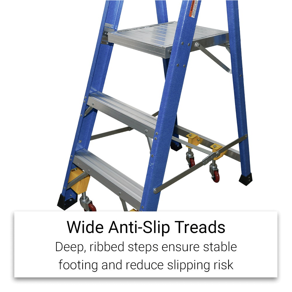 Climbrite CSTEP3 0.9m 3 Step FibreGlass Platform Ladder on Wheels