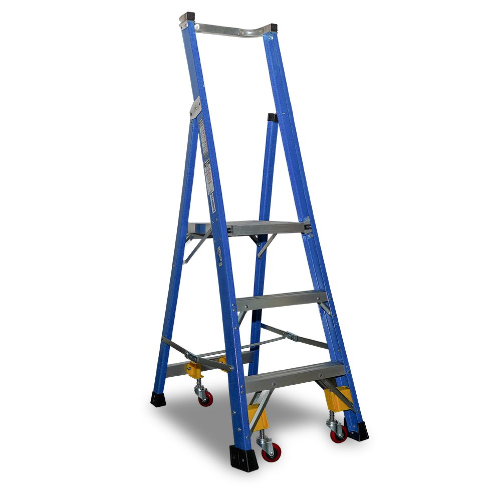 Climbrite CSTEP3 0.9m 3 Step FibreGlass Platform Ladder on Wheels
