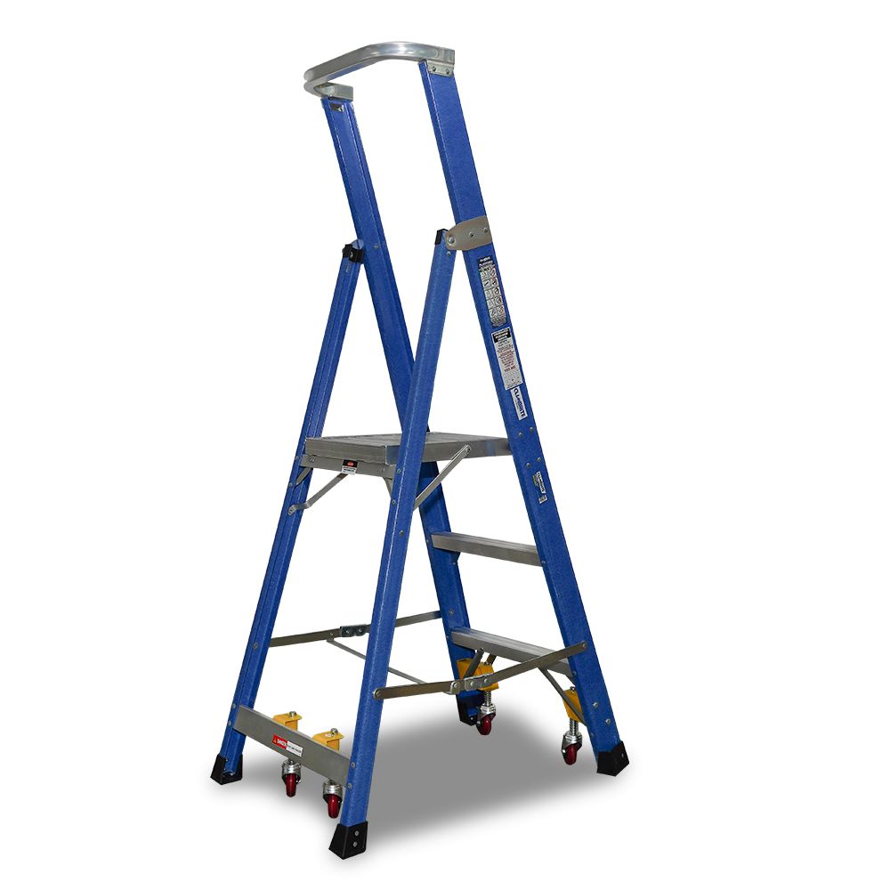 Climbrite CSTEP3 0.9m 3 Step FibreGlass Platform Ladder on Wheels