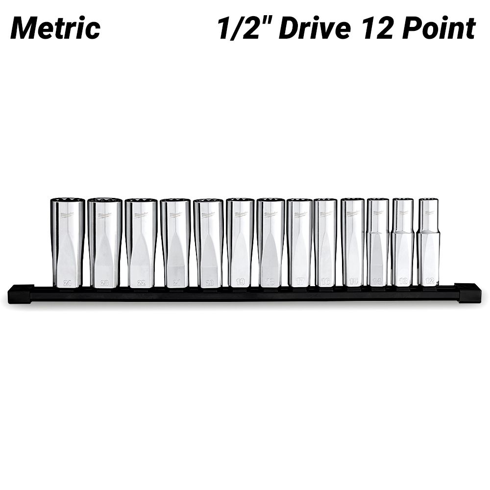 Milwaukee 48229524 13pce 1/2" Drive 12 Point Deep Metric Socket Set