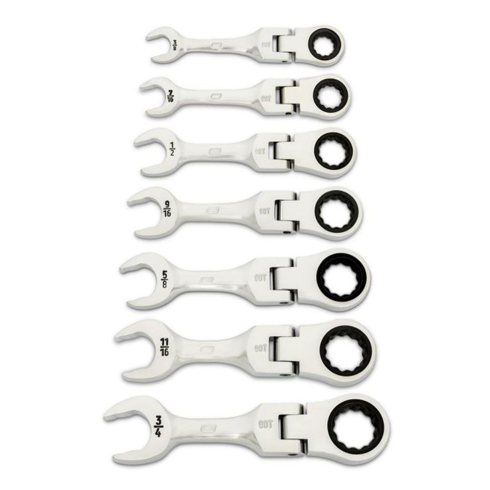 GEARWRENCH 86878 7pce 90-Tooth 12 Point SAE Stubby Flex Ratcheting ...