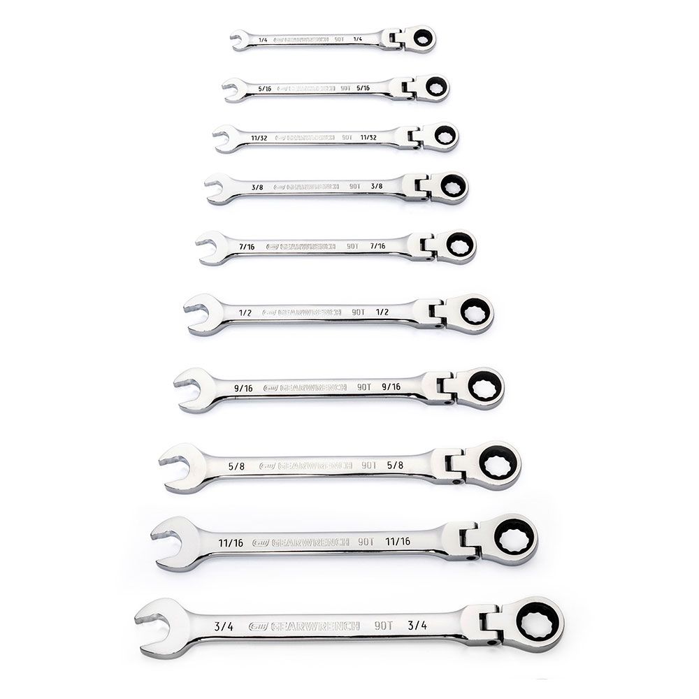 GEARWRENCH 86758 10pce 90-Tooth 12 Point Flex Head Ratcheting ...