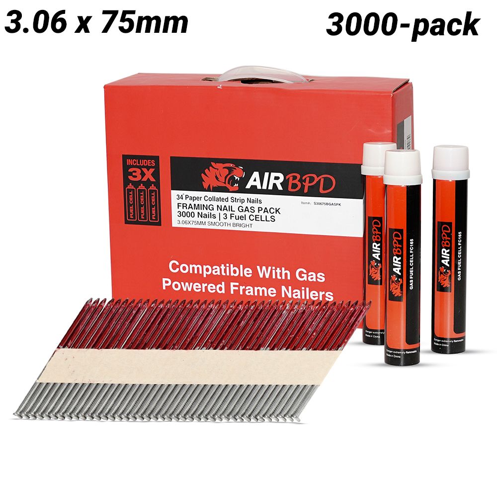 Air BPD S30675BGASPK 75mm Framing Nails Gas Pack