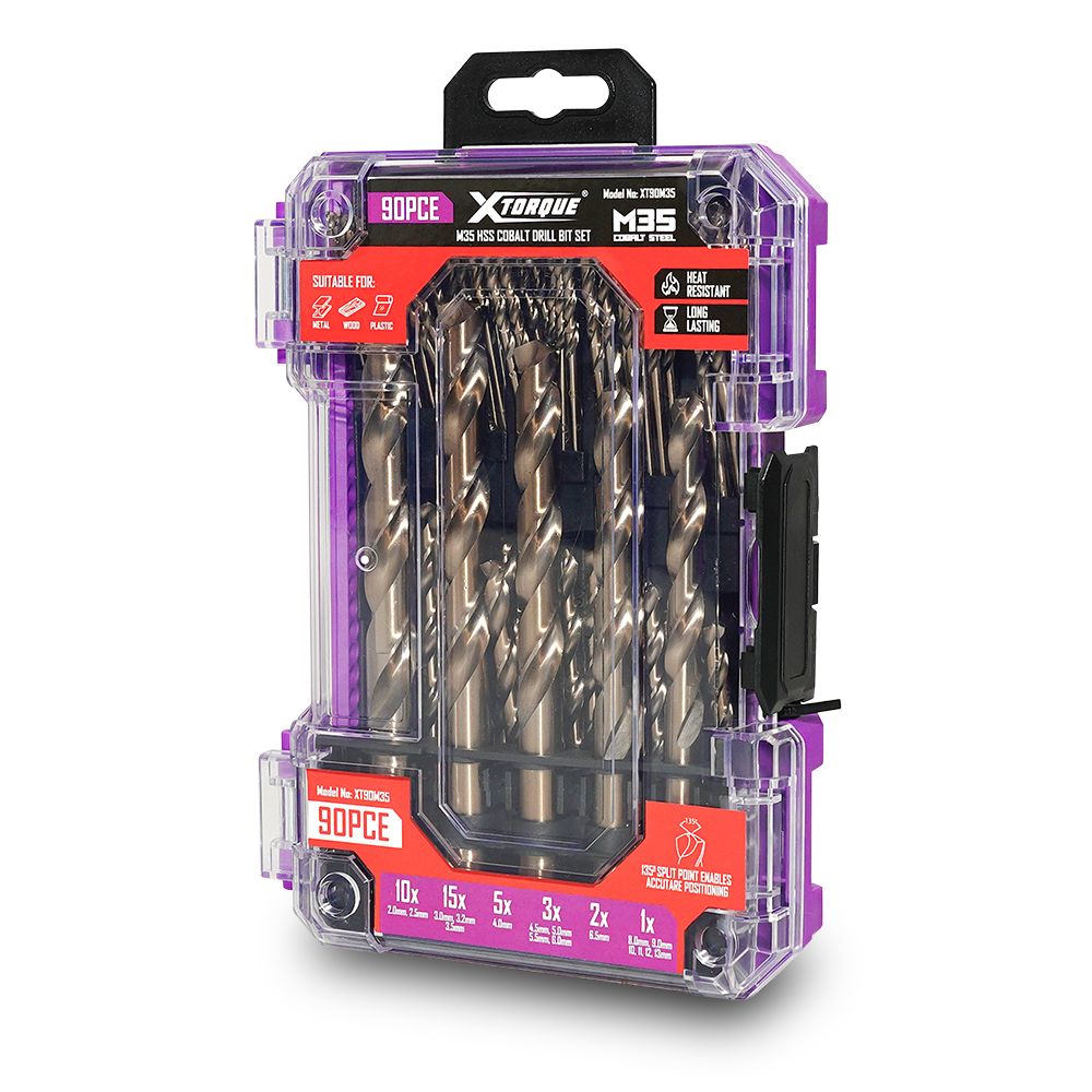 Xtorque XT90M35 90pce M35 HSS Cobalt Drill Bit Set