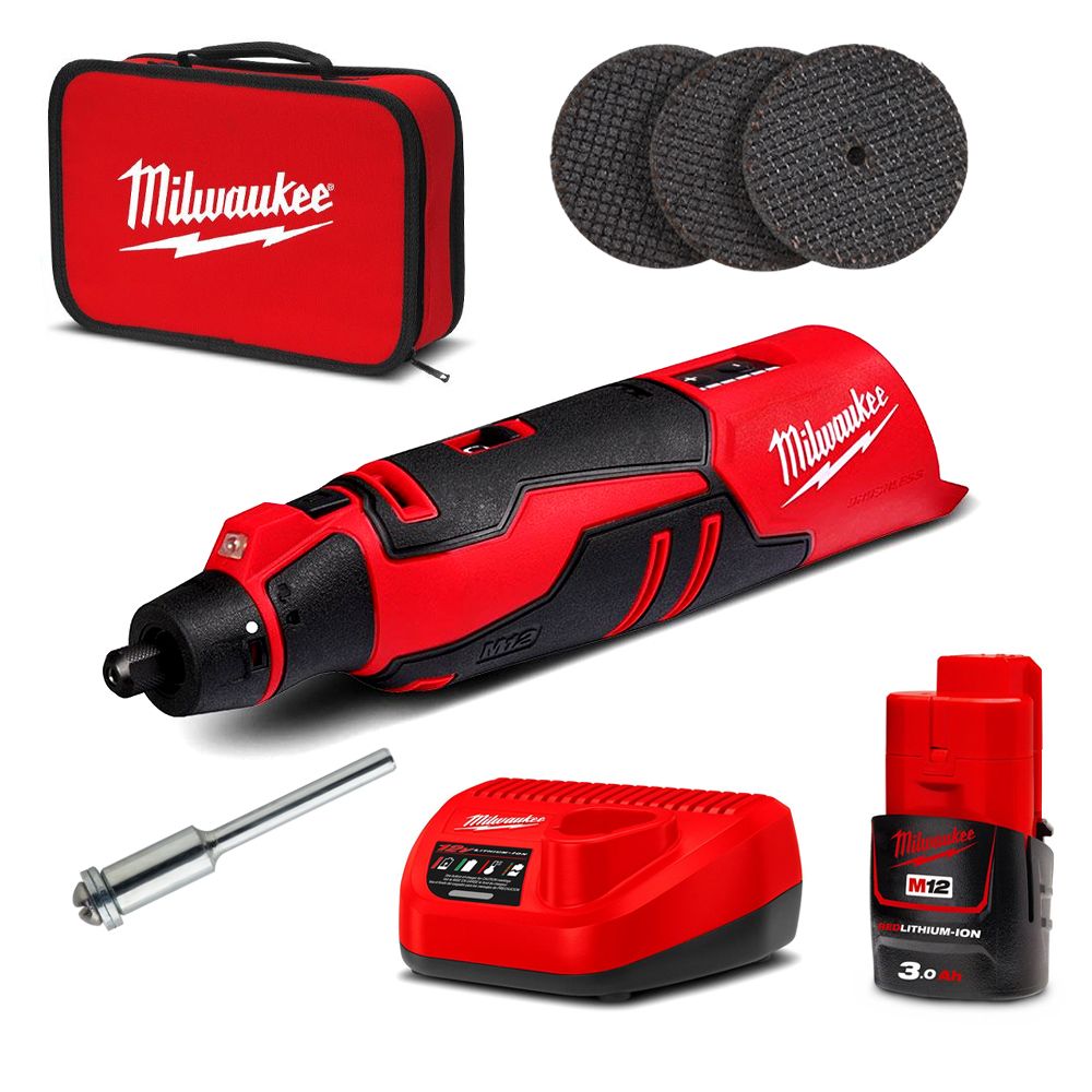 Milwaukee M12BLROT301B 12V L-ion Cordless Brushless Rotary Tool Combo Kit