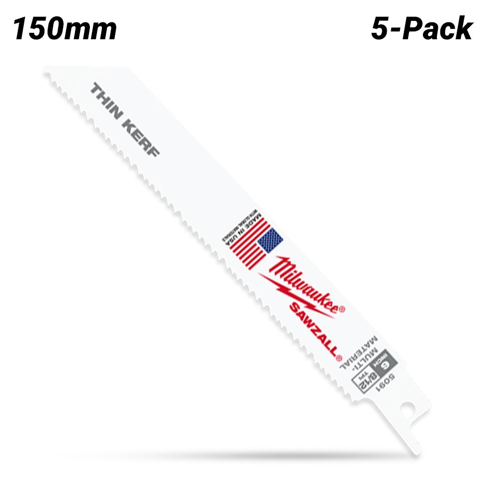 Milwaukee 48005091 5-Pack 150mm 6" 18/12TPI Thin Kerf Multi-Material ...
