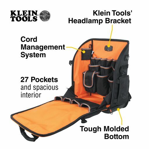 Klein A-62482 Tradesman Pro™ Tool Station Tool Bag Backpack with 27 Pockets