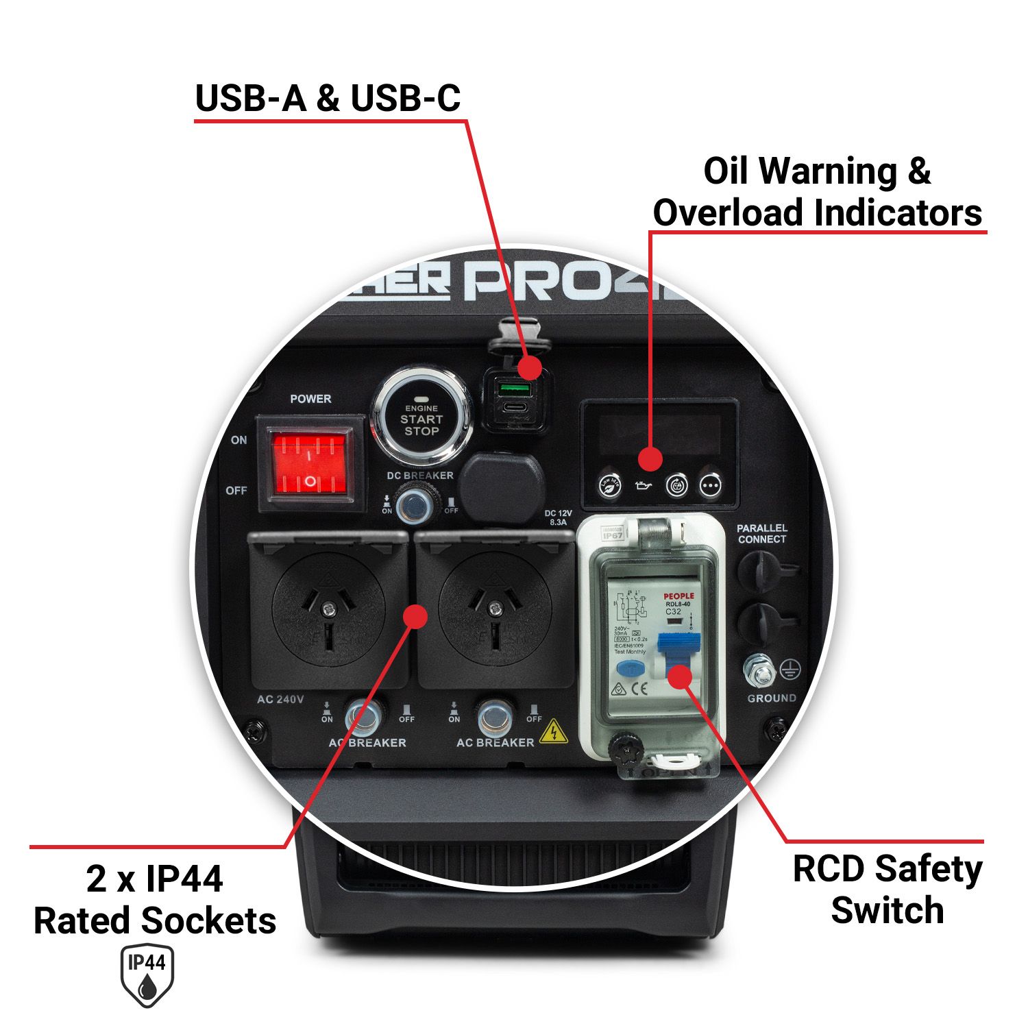 Panther PRO4200 4200w 5.2kVA Lightweight Inverter Generator with RCD Switch
