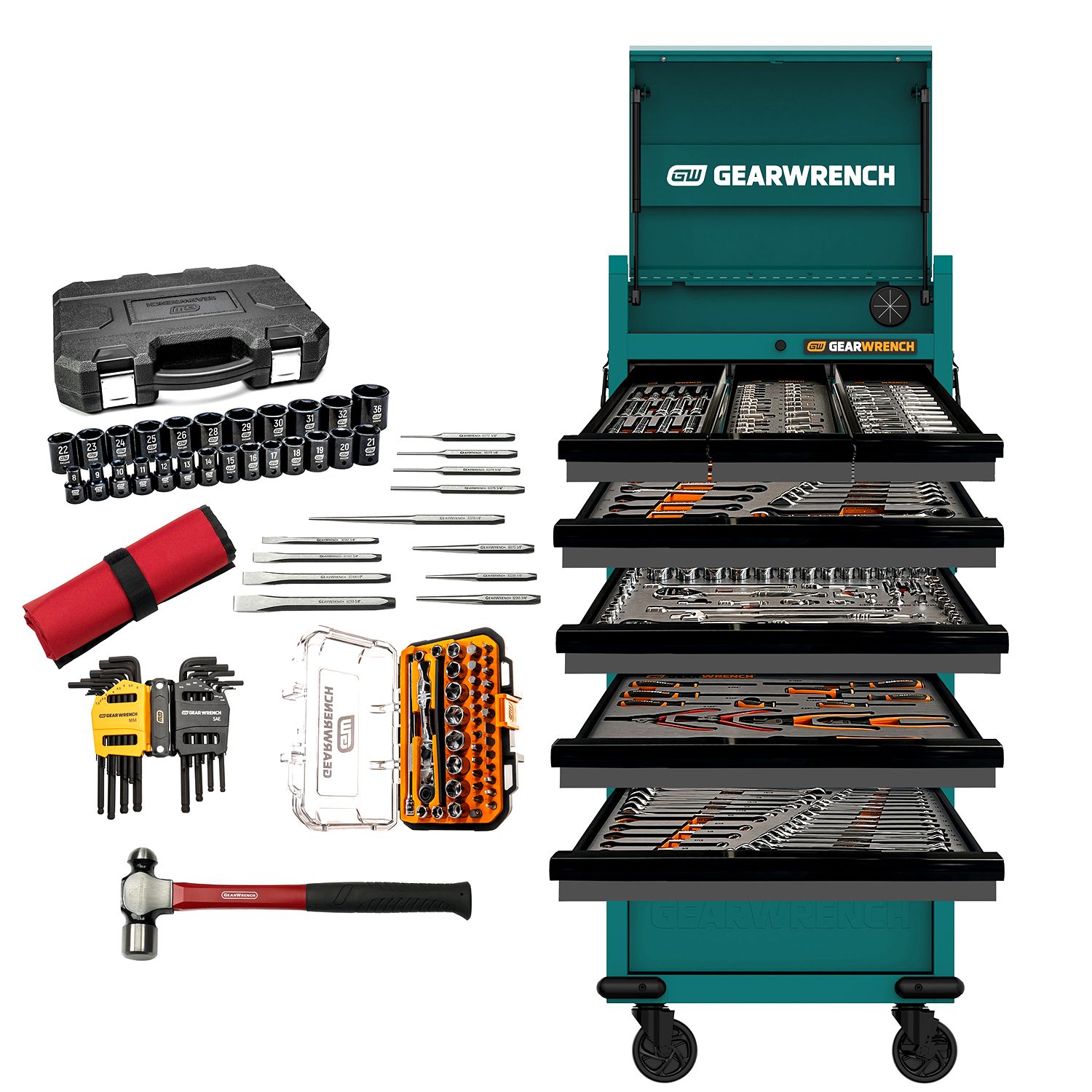 GEARWRENCH 88844TEAL 339pce Combination Tool Kit with 26" 7 Drawer Tool ...