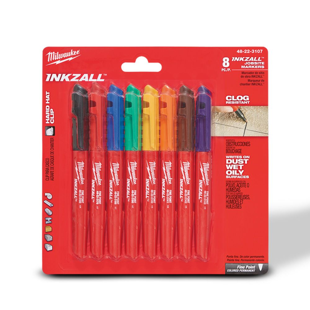 Milwaukee 48223107 8-Pack INKZALL Fine Point Coloured Markers