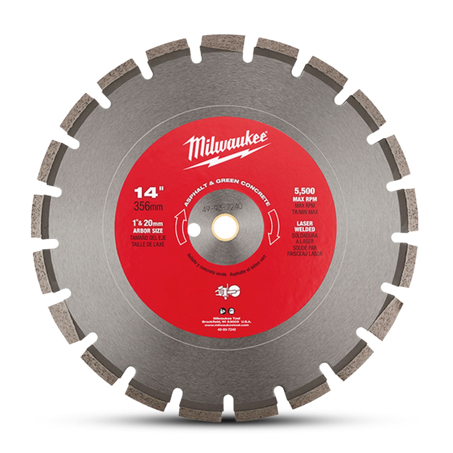 Milwaukee 49937240 350mm (14”) Diamond Asphalt & Green Concrete ...