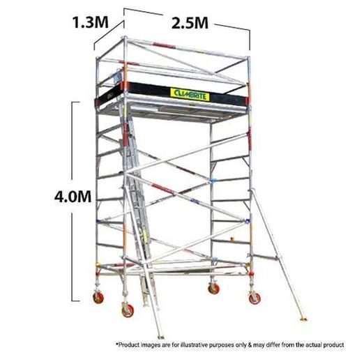 Climbrite CLI4D 2.5m x 1.3m x 4.0m Double Width Aluminium Mobile Scaffold