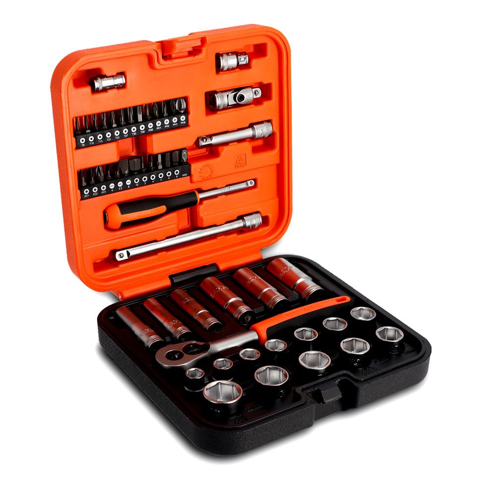 Bahco S51MC3H 51pce 3/8” Square Drive Standard and Deep Socket Set with ...