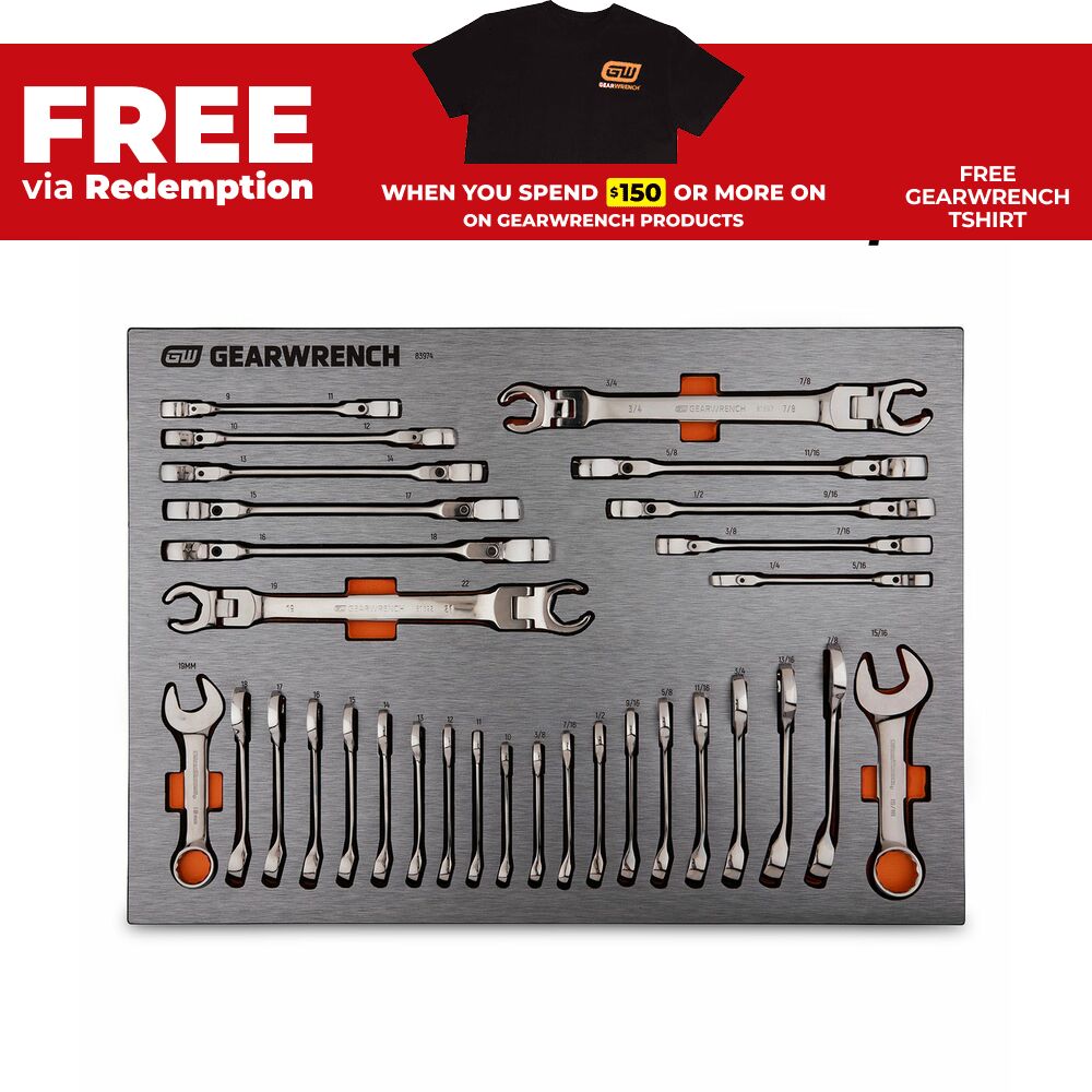 GEARWRENCH 83974 31pce Stubby & Flex Flare Nut Wrench SAE/Metric EVA ...