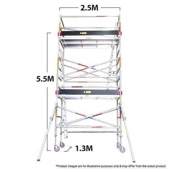 Climbrite CLI55D 2.5 x 1.3 x 5.5m Double Width Aluminium Mobile Scaffold