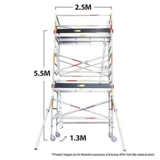 Climbrite CLI55D 2.5 x 1.3 x 5.5m Double Width Aluminium Mobile Scaffold