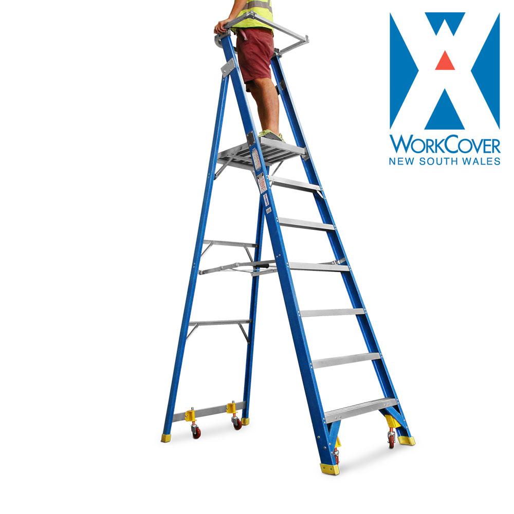 Climbrite CLI7STEP-SG 7-Step 2M Fibreglass Platform Ladder on Wheels ...