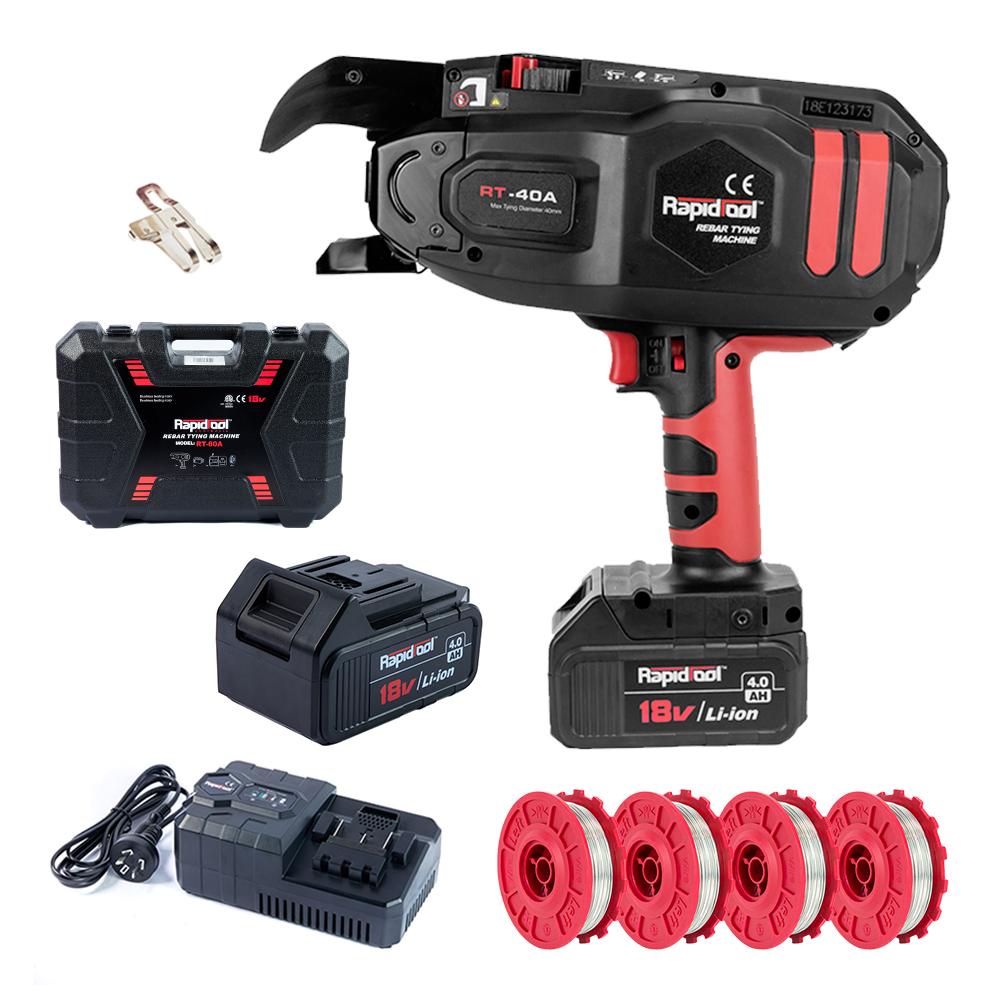 RAPIDTOOL RT-40A 18V 4.0Ah Li-ion Cordless Brushless Rebar Tying Machine Combo Kit