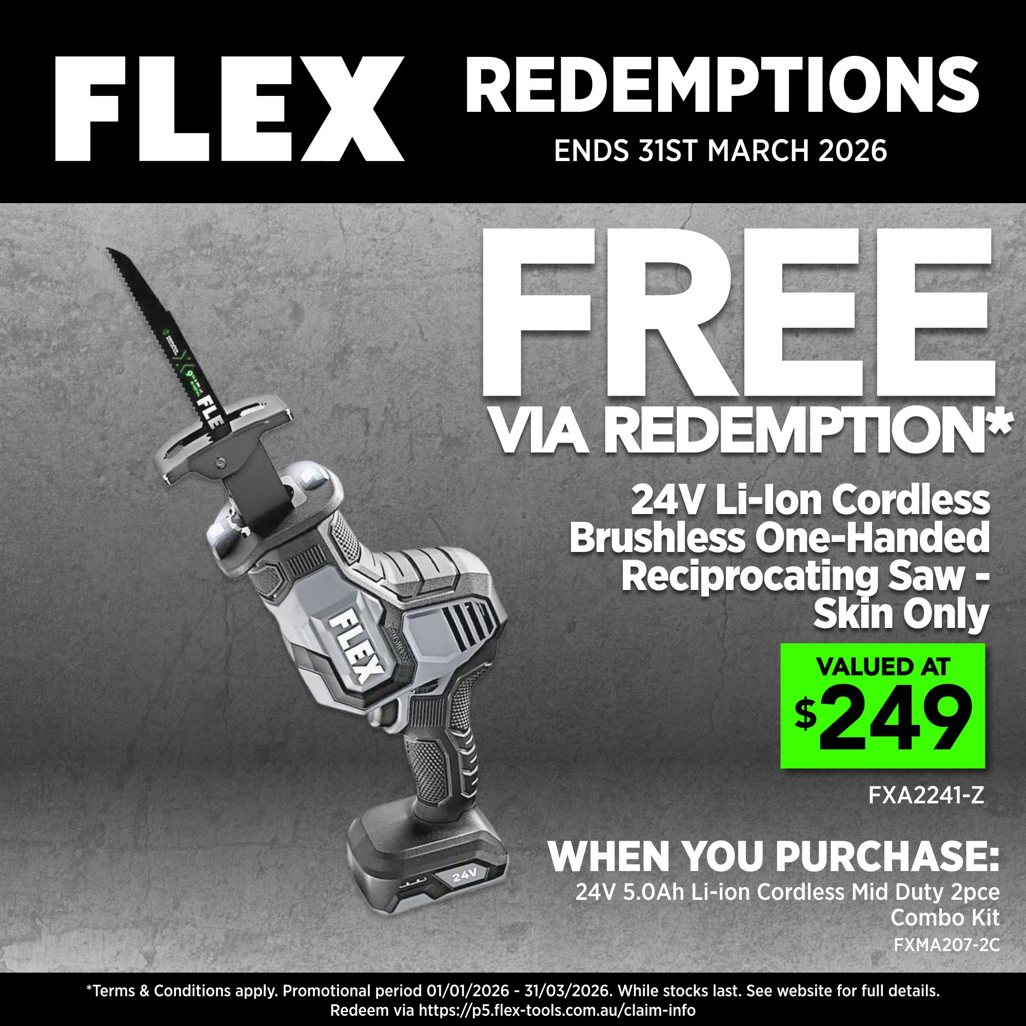 Flex FXMA207-2C 24V 5.0Ah Li-ion Cordless Mid Duty 2pce Combo Kit