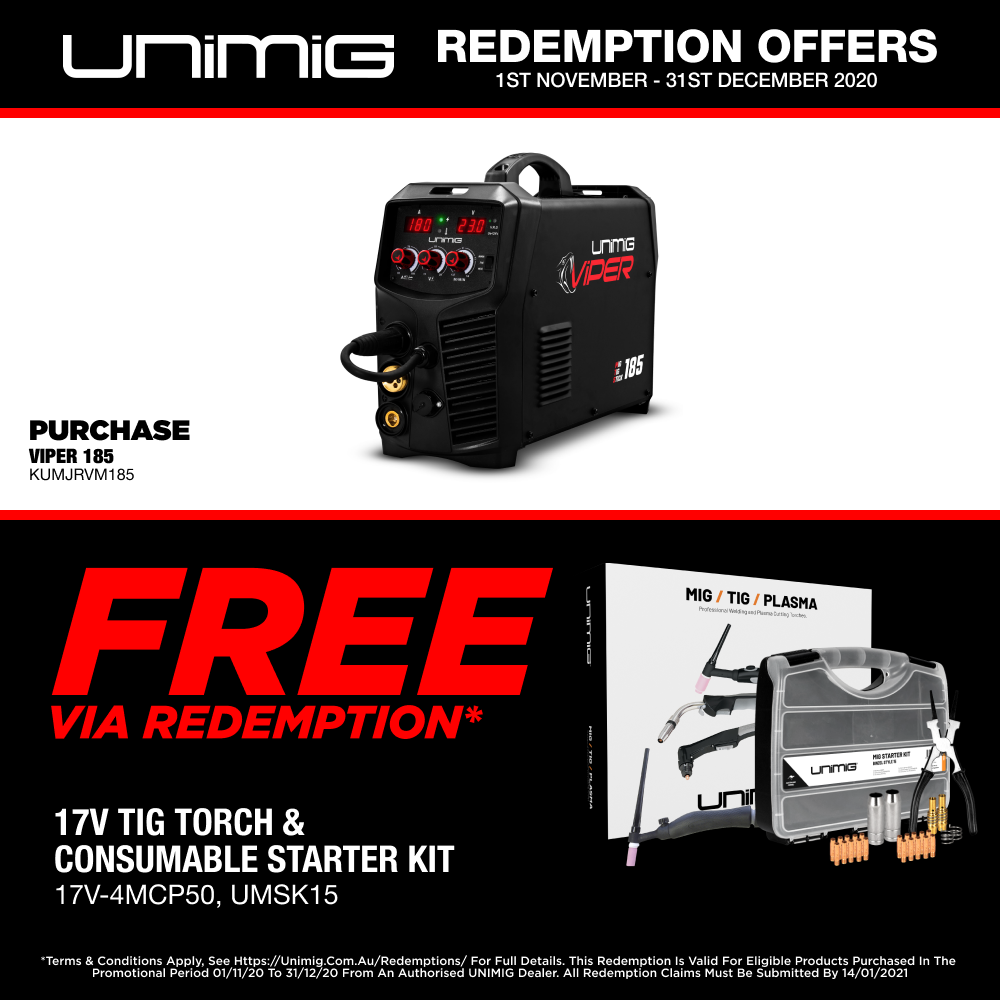 UNIMIG KUMJRVM185 Viper Inverter 185 MIG/TIG/STICK Welder